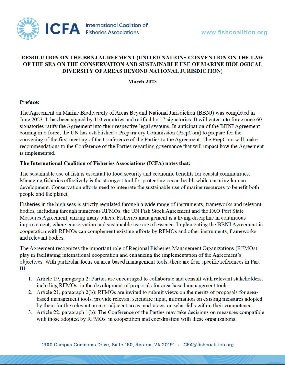 RESOLUTION ON THE BBNJ AGREEMENT (UNITED NATIONS CONVENTION ON THE LAW ...